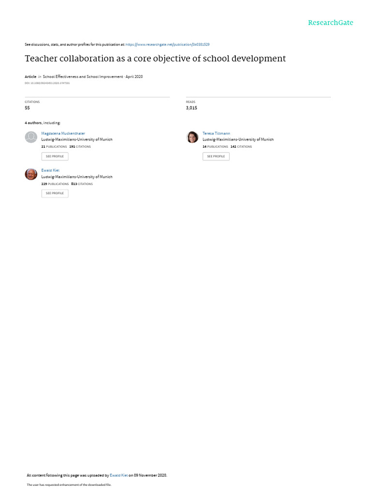 Teacher Collaboration as a Core Objective of School Development | PDF ...