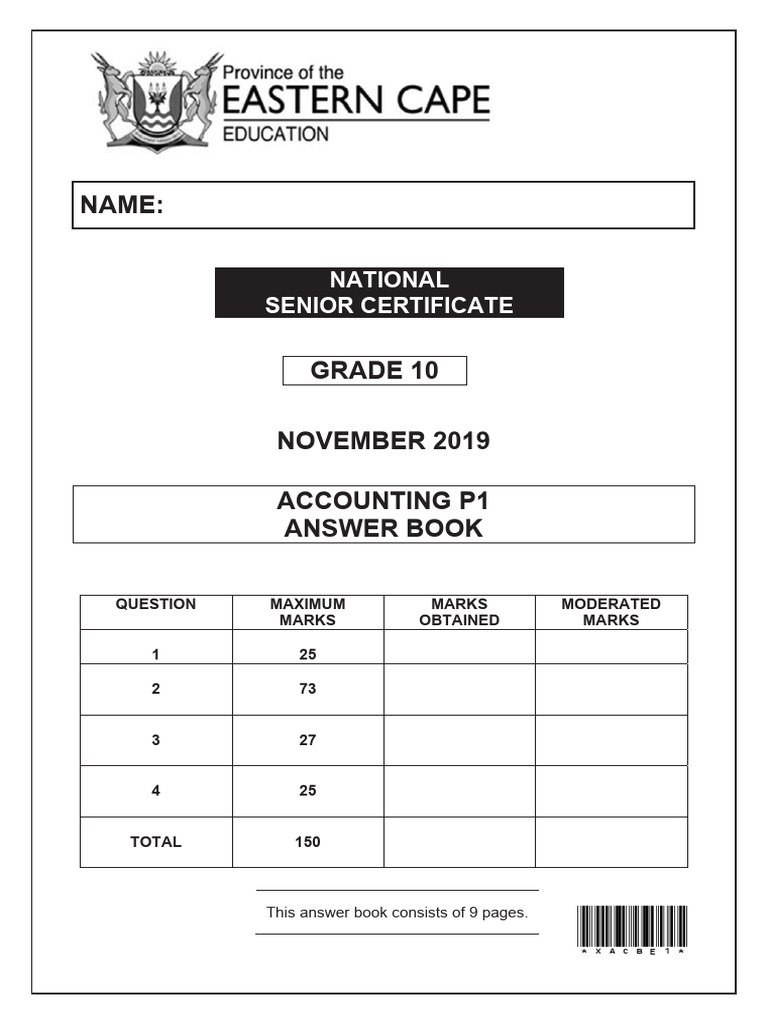 EC NSC Nov 2019 P1 Ans Book | PDF | Equity (Finance) | Balance Sheet