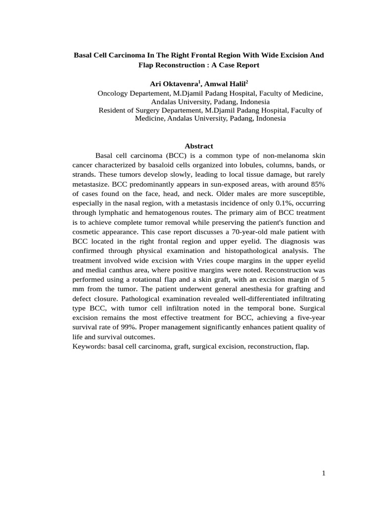 Basal Cell Carcinoma in The Right Frontal Region With Wide Excision and ...