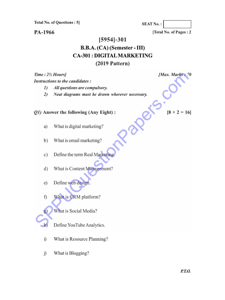 Commerce Bba CA Semester 3 2022 November Digital Marketing 2019 Pattern | PDF