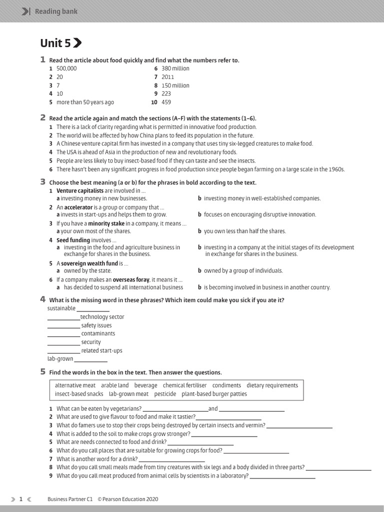 Bus Part C1 ReadingBank U5 | PDF | Foods | Meat