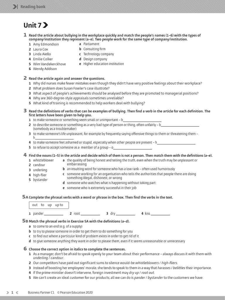 Bus Part C1 ReadingBank U7 | PDF | Bullying