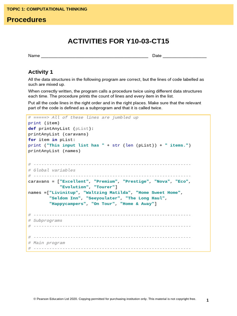 Hossam Abdelaziz - Y10 - 03 - CT15 - Activities | PDF | Parameter ...