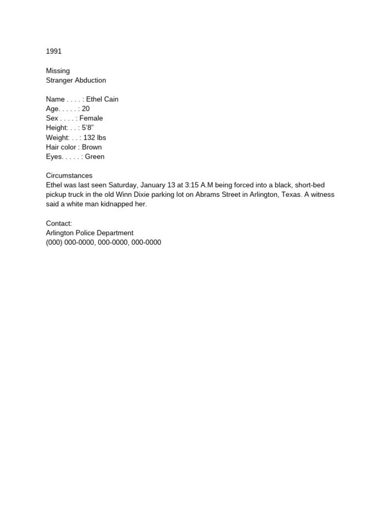 Missing Stranger Abduction Poster Text | PDF