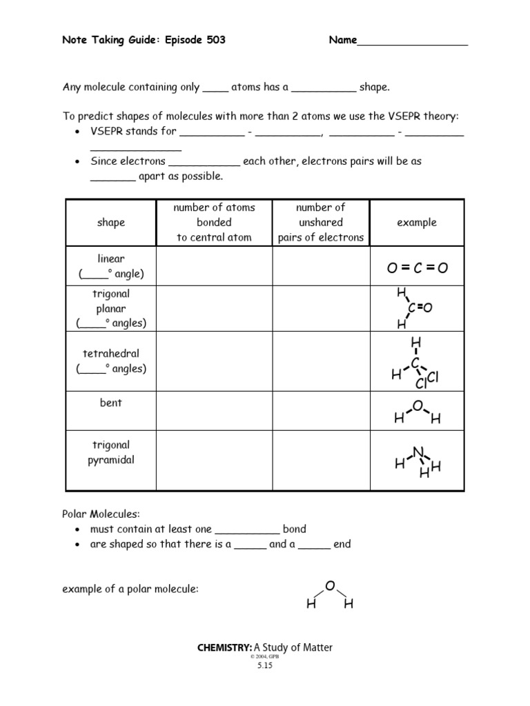 Episode 503 Note Taking Guide | PDF | Chemical Polarity | Chemical Bond
