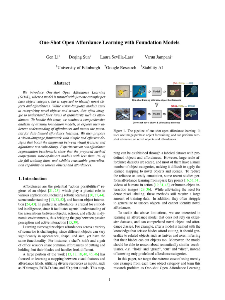 One-Shot Open Affordance Learning With Foundation Models | PDF | Cognitive Science | Cognition
