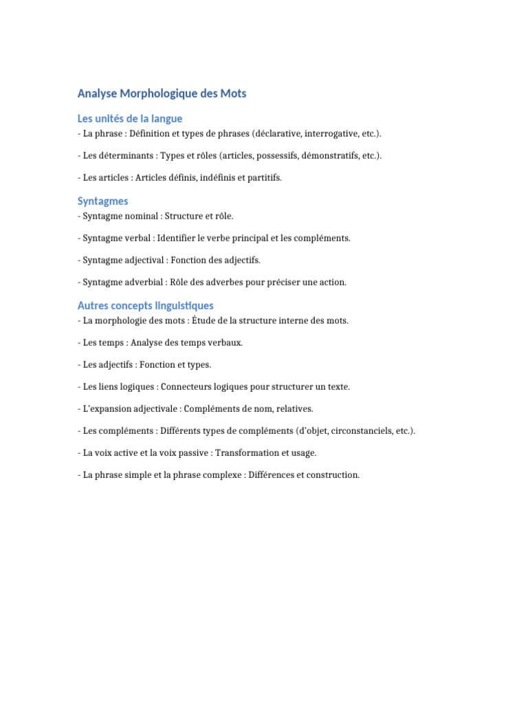 Analyse Morphologique des Mots | PDF