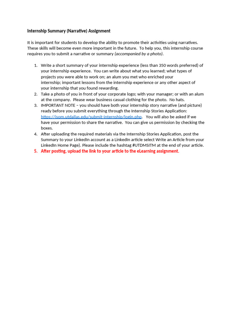 Internship Summary (Narrative) Assignment Updated | PDF