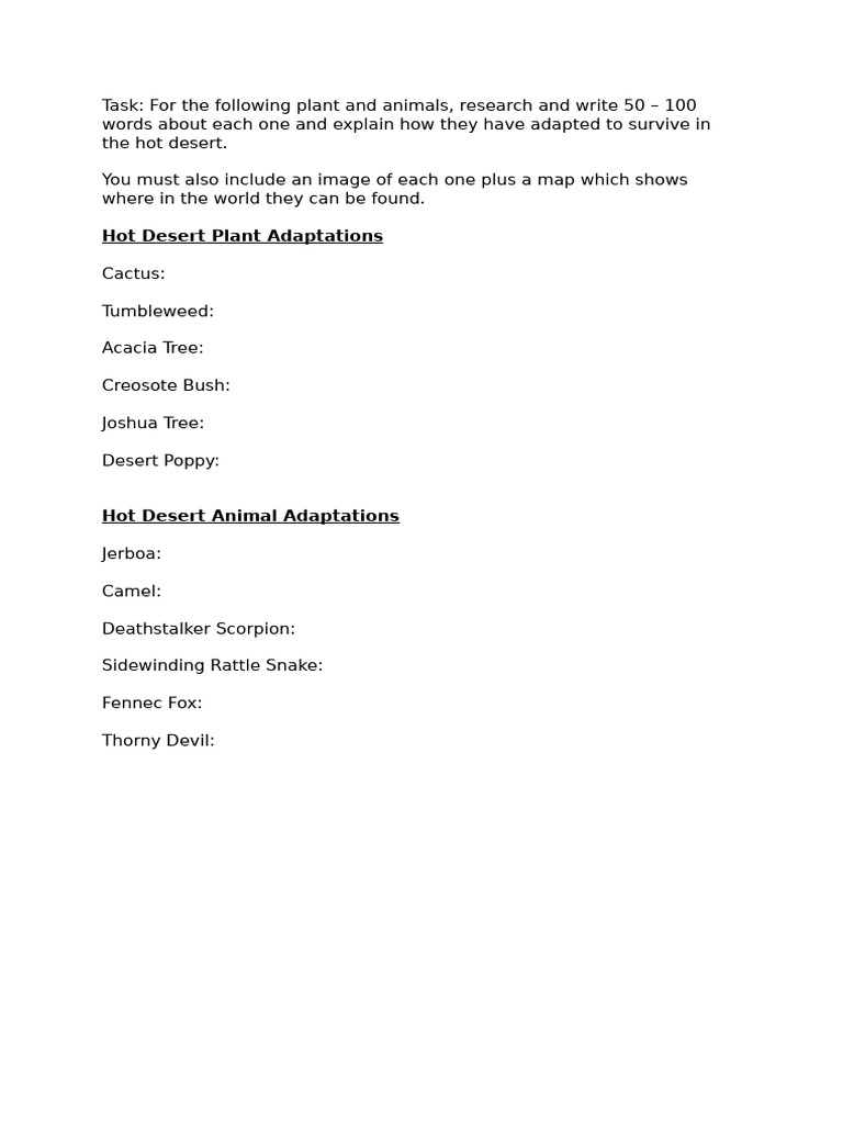 Hot Desert Flora and Fauna Adaptations | PDF