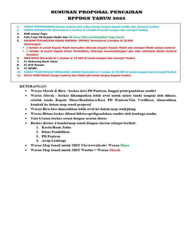 Susunan Proposal Pencairan Bppdgs Tahun 2023 | PDF