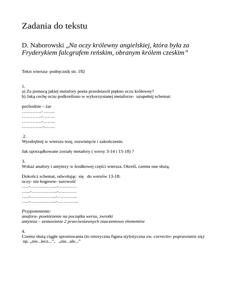 Naborowski - Zadania Do Tekstu | PDF