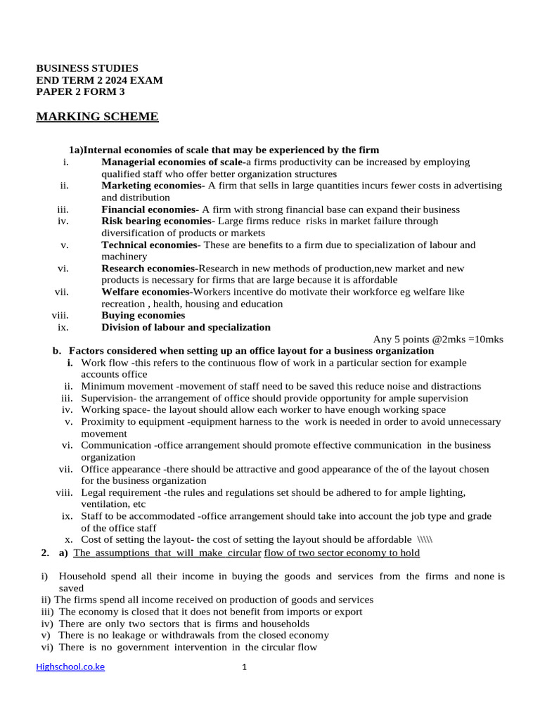 BST FORM 3 PP2 MS 2024 Endterm 2 Exam | PDF | Unemployment | Warehouse