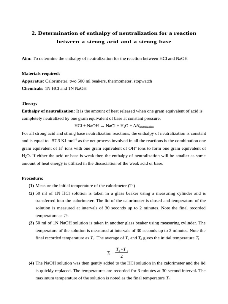 Enthalpy of Neutralization | PDF | Acid | Enthalpy