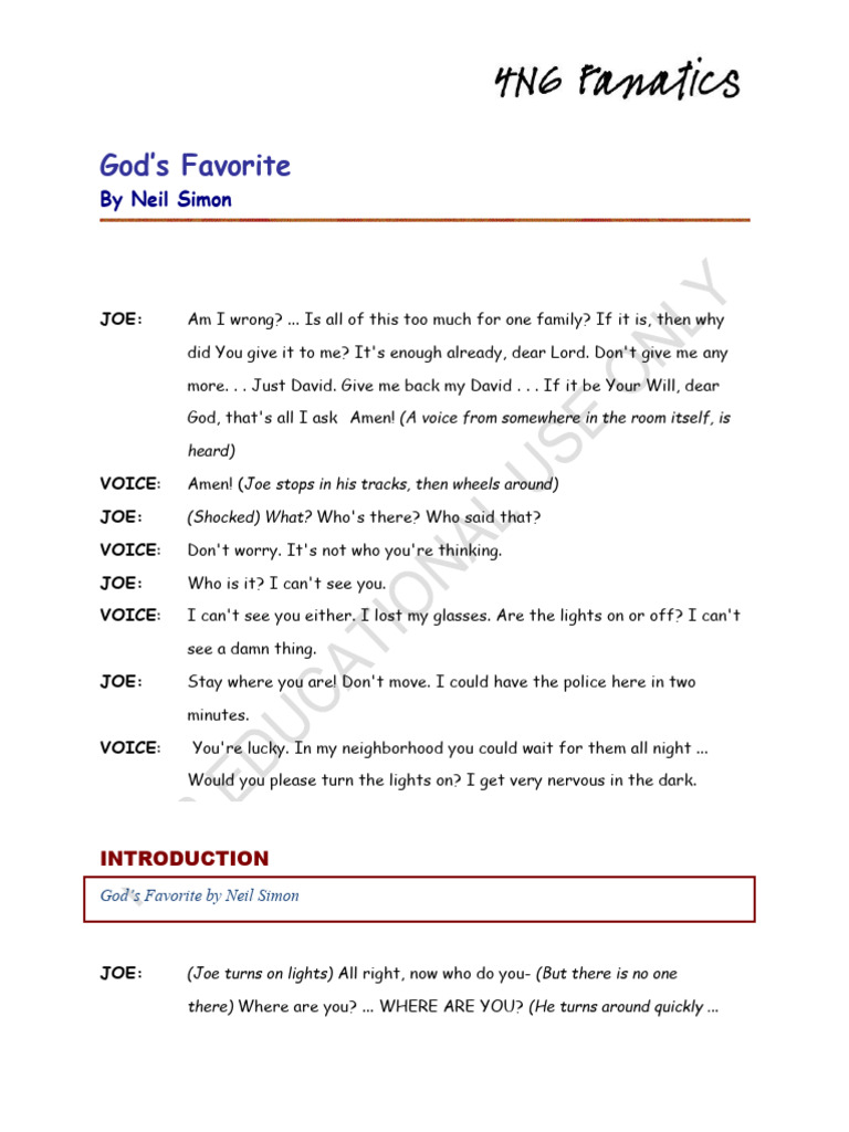 God's Favorite by Neil Simon | PDF | Satan | Religious Belief And Doctrine