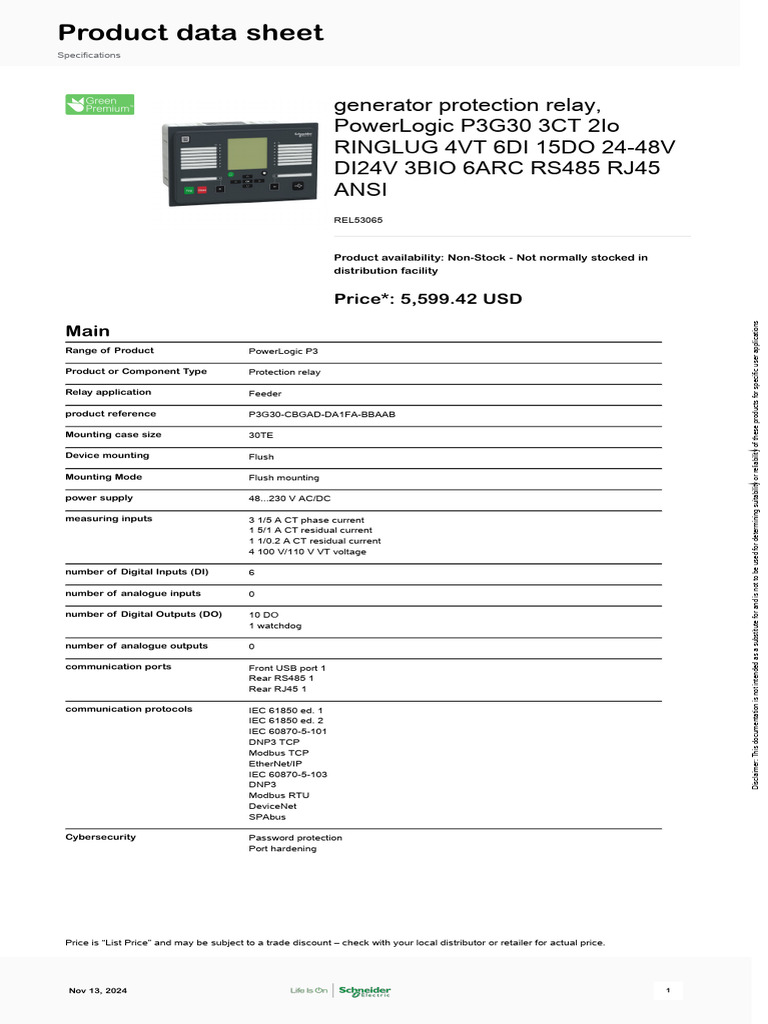 Schneider Electric_PowerLogic-P3-Protection-Relays_REL53065 | PDF | Ac ...