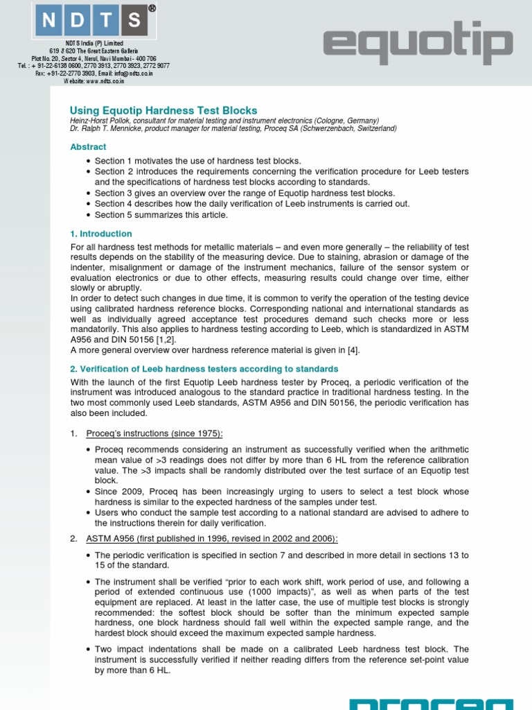Using Equotip Hardness Test Blocks | PDF | Calibration | Hardness