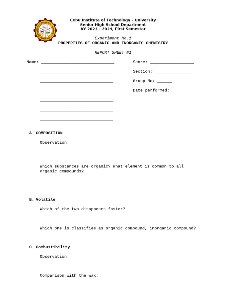 Organic vs Inorganic Chemistry Properties | PDF