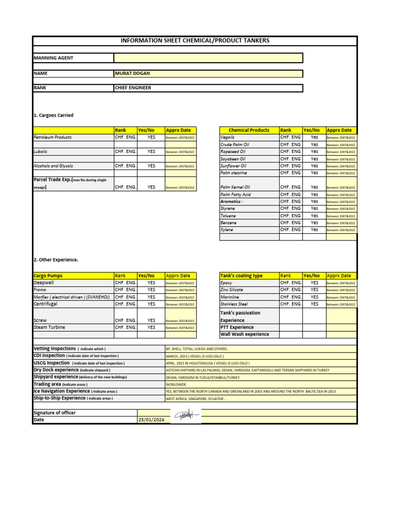 Chemical Factor Sheet, Tsi-Chf. Eng. - Murat Dogan 25.01.2024 | PDF ...