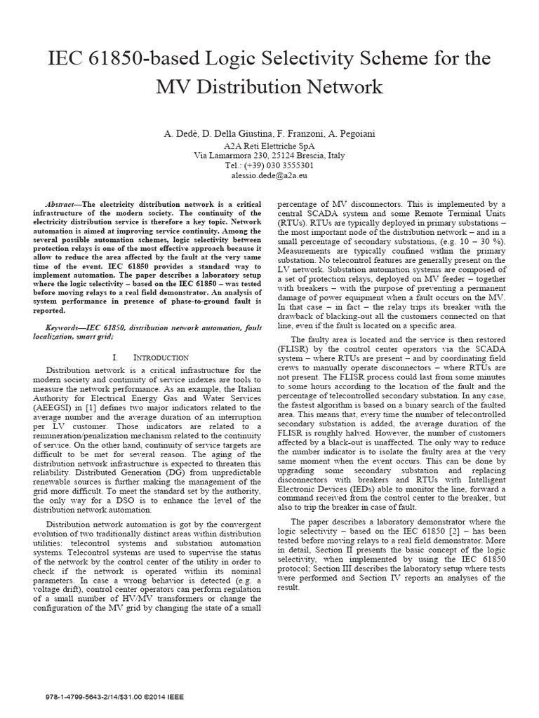 IEC 61850-Based Logic Selectivity Scheme For The MV Distribution Network | PDF | Electrical ...
