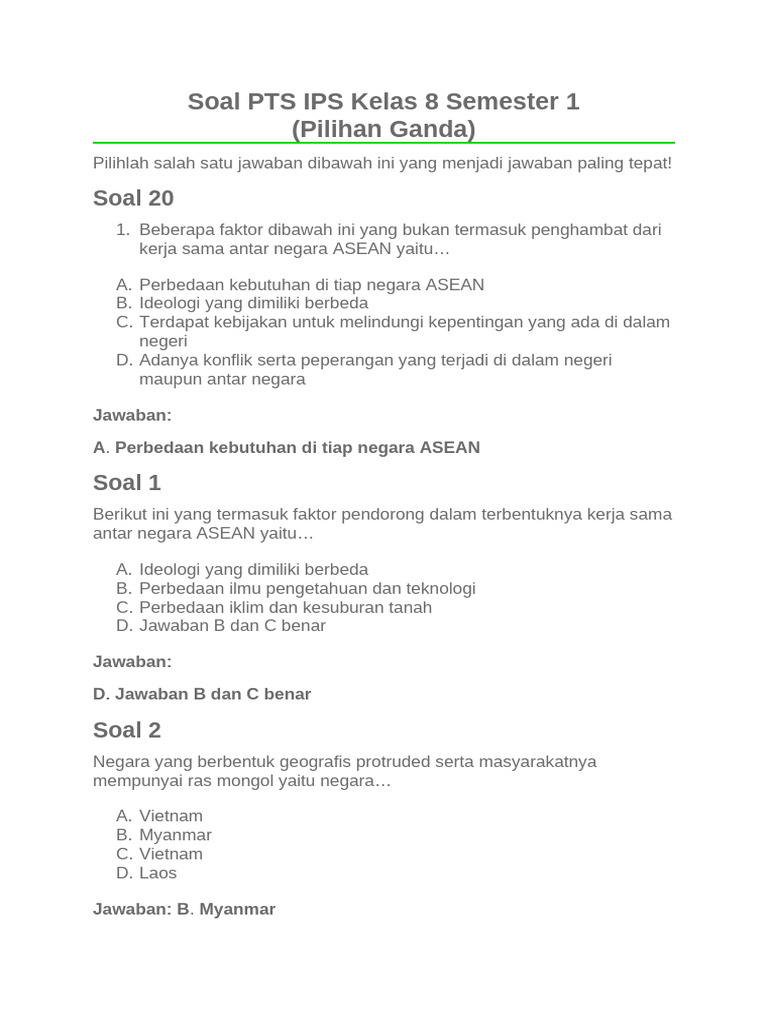 Soal PTS IPS Kelas 8 Semester 1 | PDF