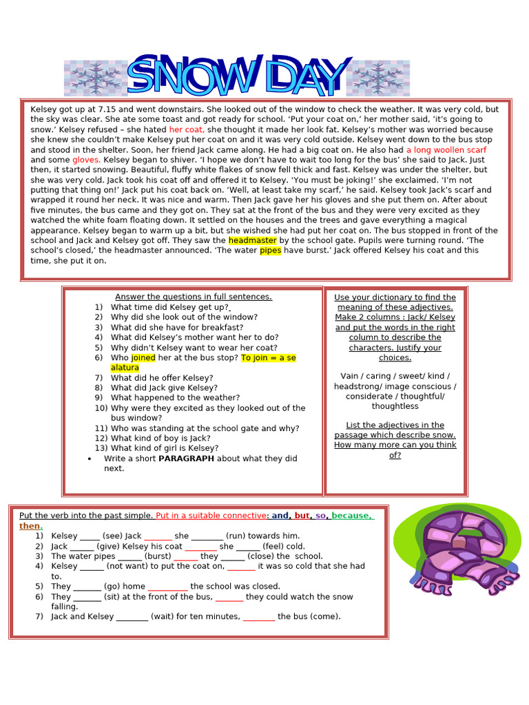 Snow Day Reading Comprehension Exercises - 41468 | PDF