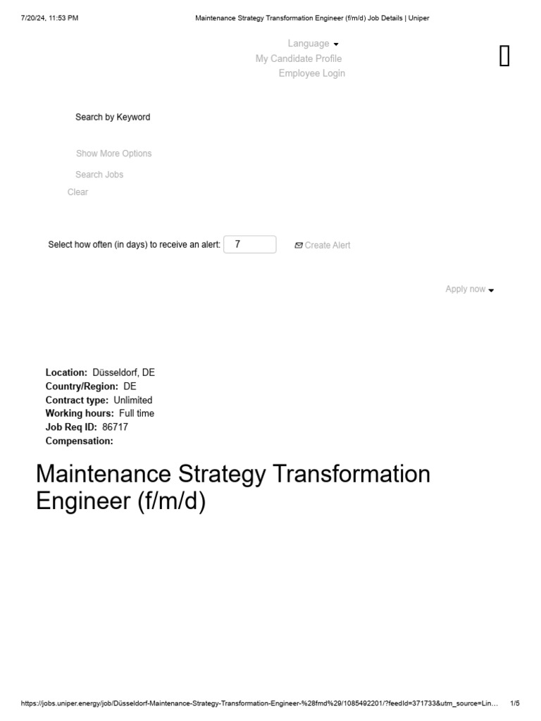 Maintenance Strategy Transformation Engineer (F - M - D) Job Details ...