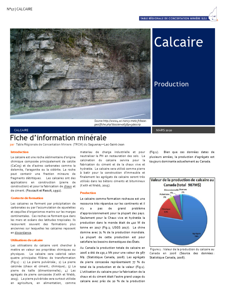 Informations sur le calcaire au Canada | PDF | Calcaire | Chaux