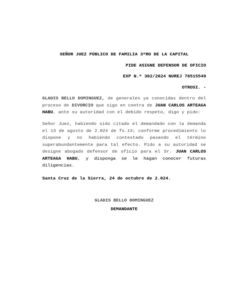 Solicitud de Defensor de Oficio en Divorcio | PDF