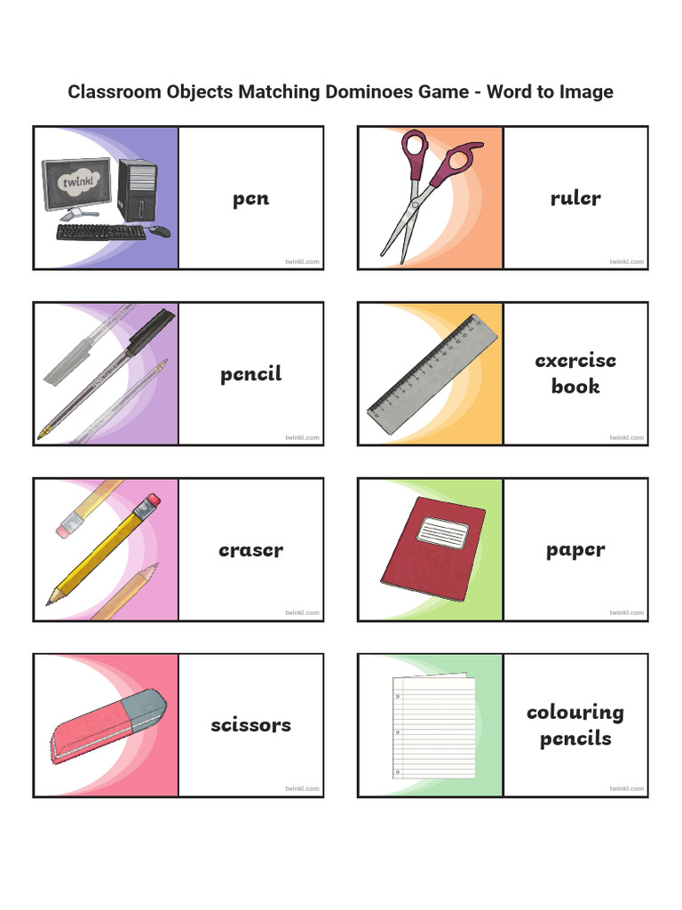Classroom Objects Matching Dominoes Game For Learners of EAL | PDF | Pencil