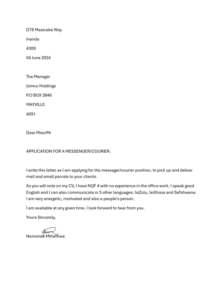Letter of Application. | PDF