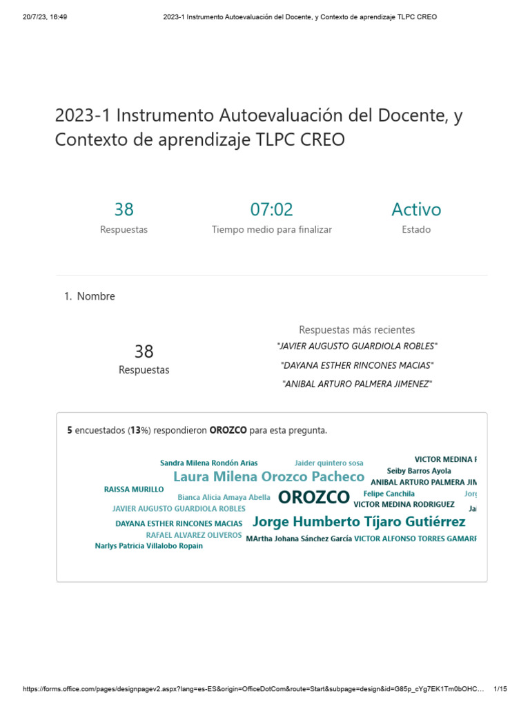 2023-1 Instrumento Autoevaluación del Docente, y Contexto de ...