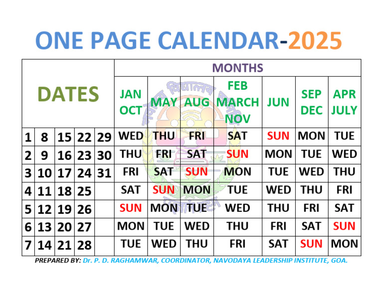 2025 One Page Calendar | PDF