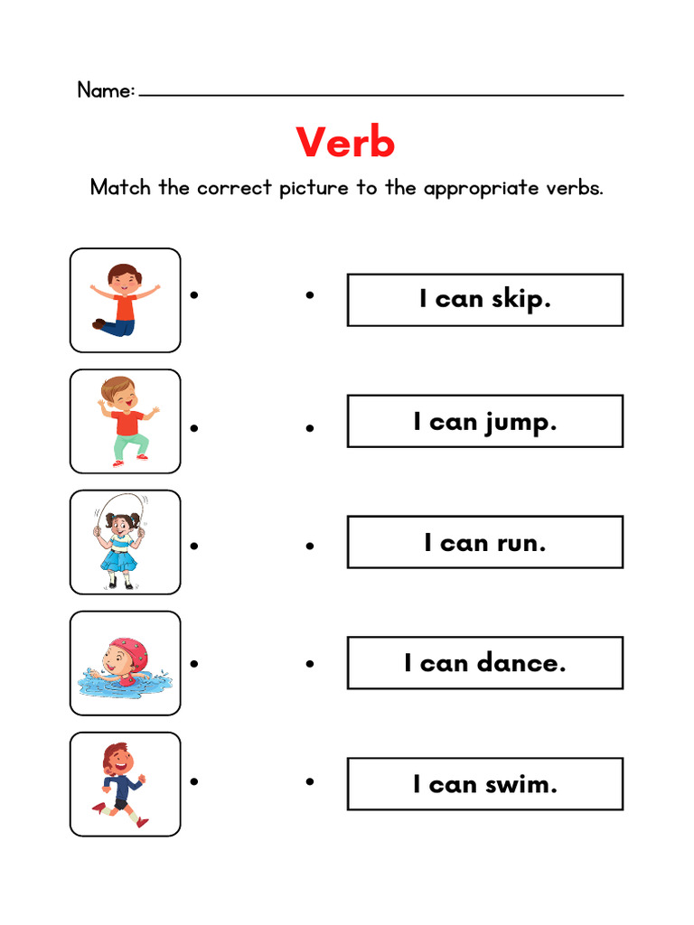 Colorful Illustrative Verbs Matching English Worksheet | PDF