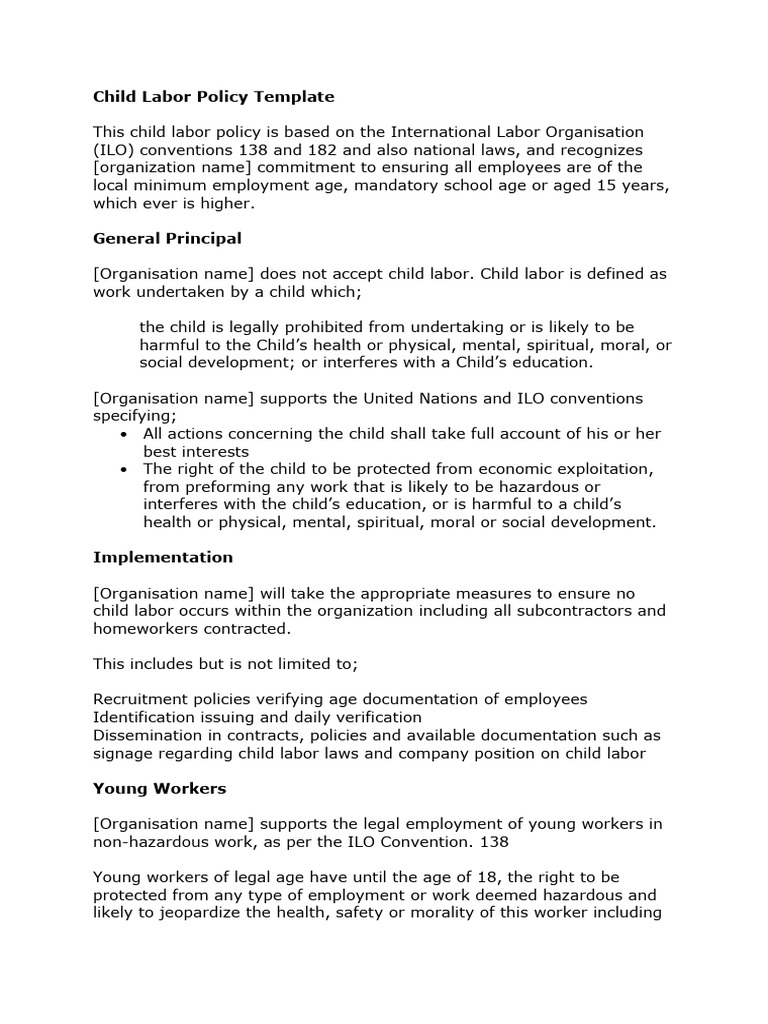 Child_Labor_Policy_Template_Dec_2015 | PDF | Child Labour | Employment