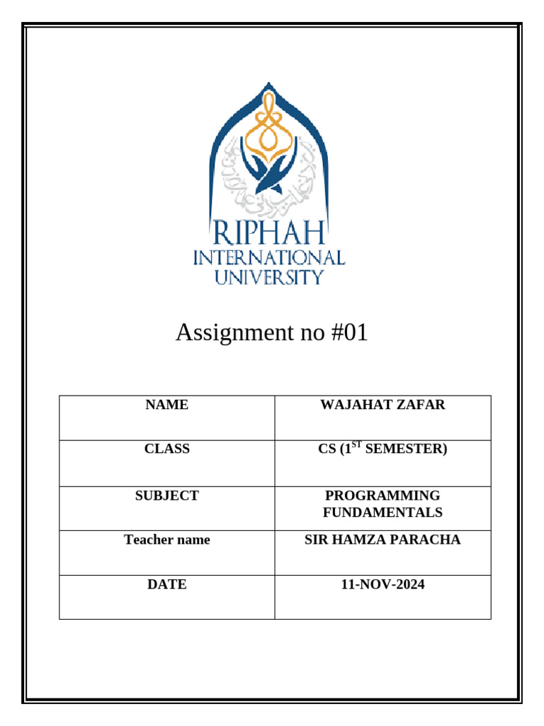Wajahat Zafar PF Assignment 01 | PDF | Byte | Integer (Computer Science)