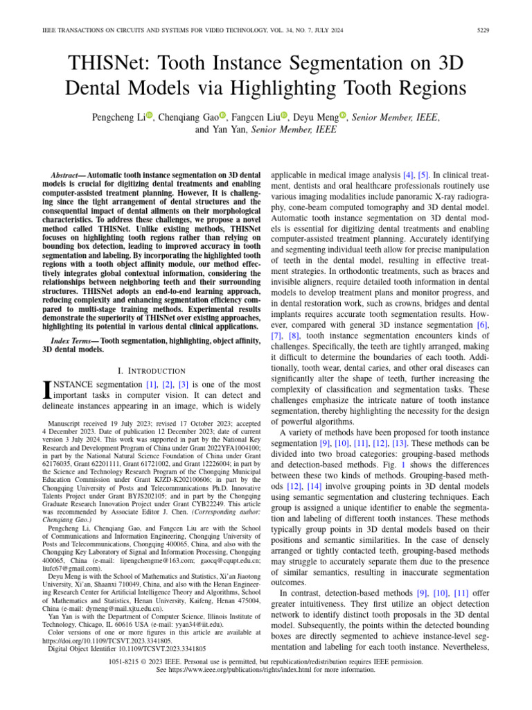 THISNet Tooth Instance Segmentation On 3D Dental Models Via Highlighting Tooth Regions | PDF ...