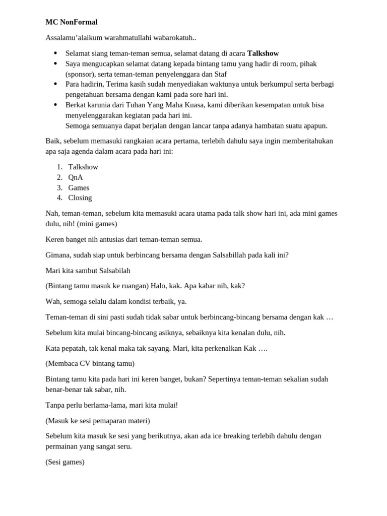 Naskah MC Non-Formal | PDF