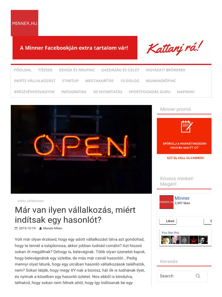Már Van Ilyen Vállalkozás, Miért Indítsak Egy Hasonlót Minner | PDF