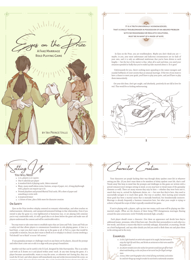 Eyes On The Prize: A Fake Marriage Role-Playing Game | PDF