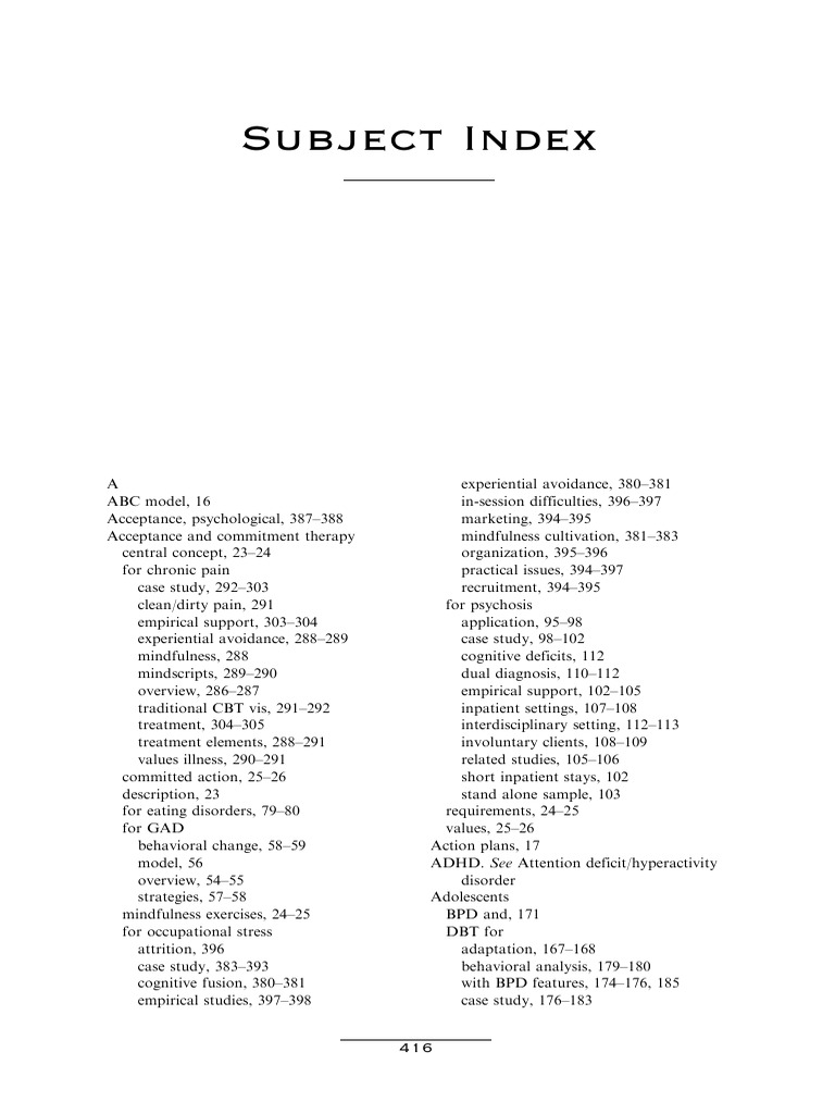 SUBJECT INDEX - 2006 - Mindfulness Based Treatment Approaches | PDF ...