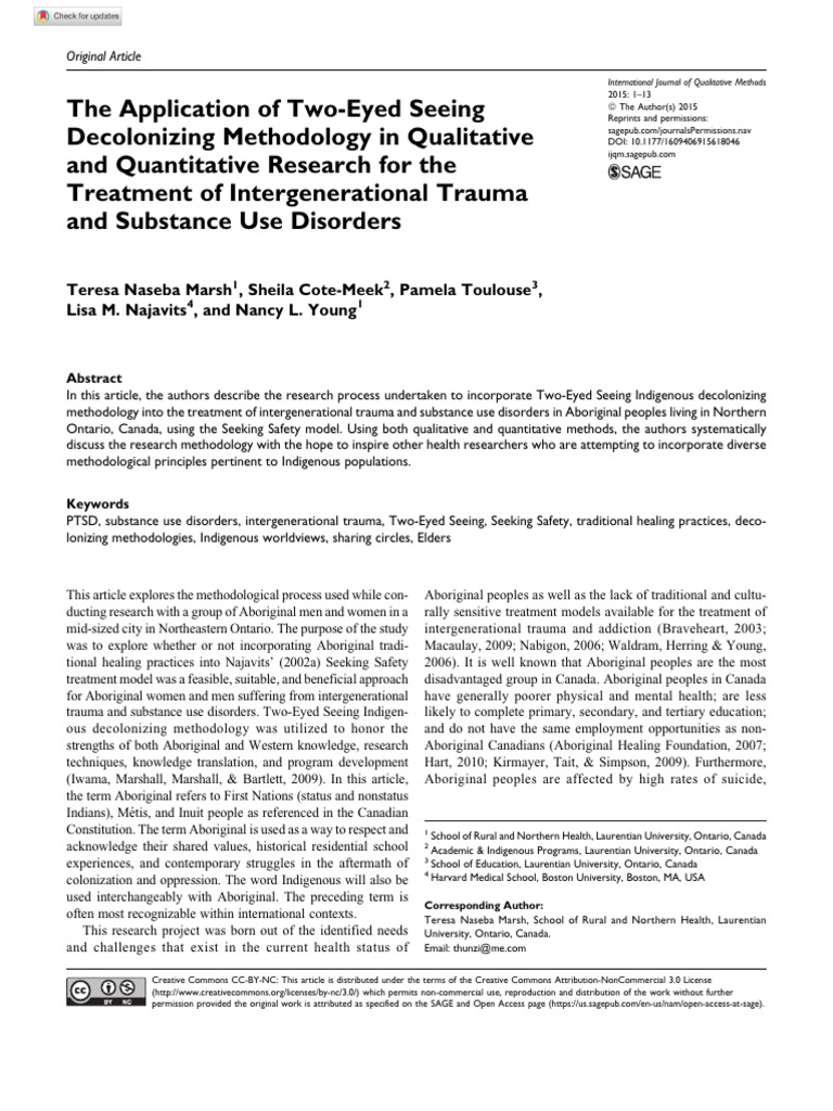 Marsh Et Al 2015 The Application of Two Eyed Seeing Decolonizing ...