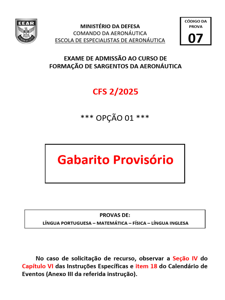 Prova Cfs 2 2025 Cod 07 | PDF | Amor