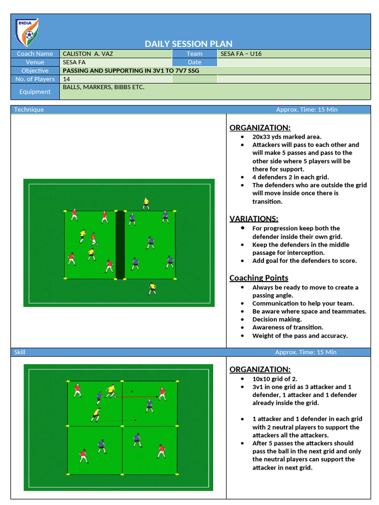 Passing and Supporting Session Plan | PDF | Defender (Association ...