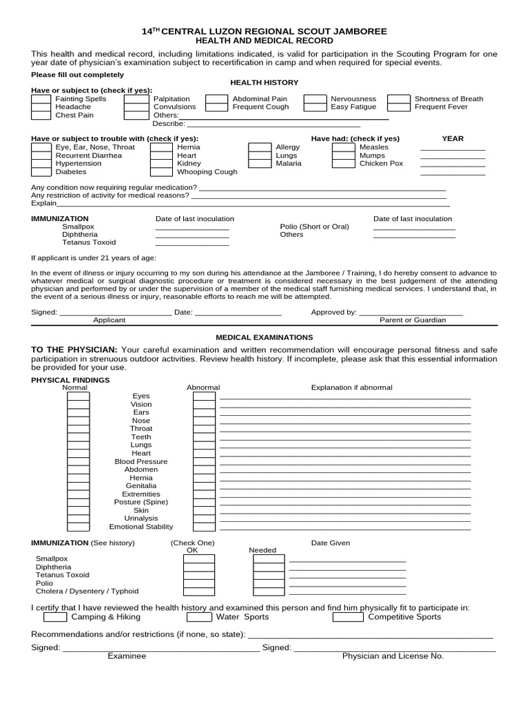 Jamboree Form 02 Health and Medical Certificate | PDF | Cough | Smallpox