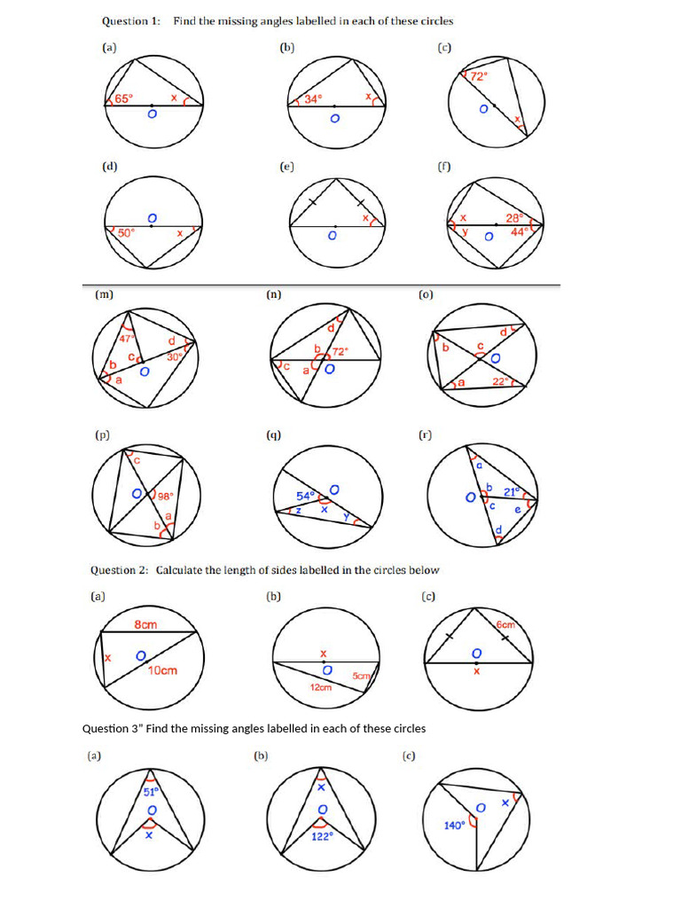 Circle Theorem Worksheet | PDF