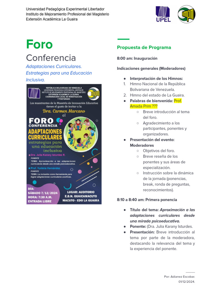 Programa Del Seminario UPEL - IMPM | PDF