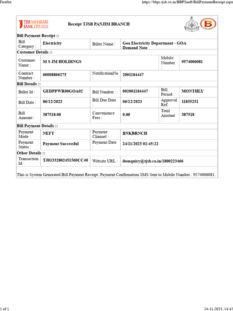 Electricity Receipt | PDF | Receipt | Payments