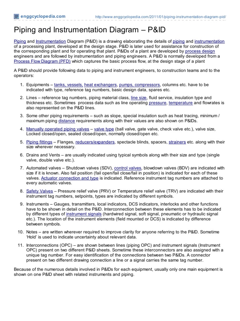 Piping and Instrumentation Diagram - P&ID | PDF | Valve | Instrumentation