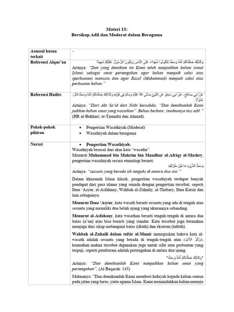 Hubungan Sikap Adil dan Moderat dalam Islam | PDF
