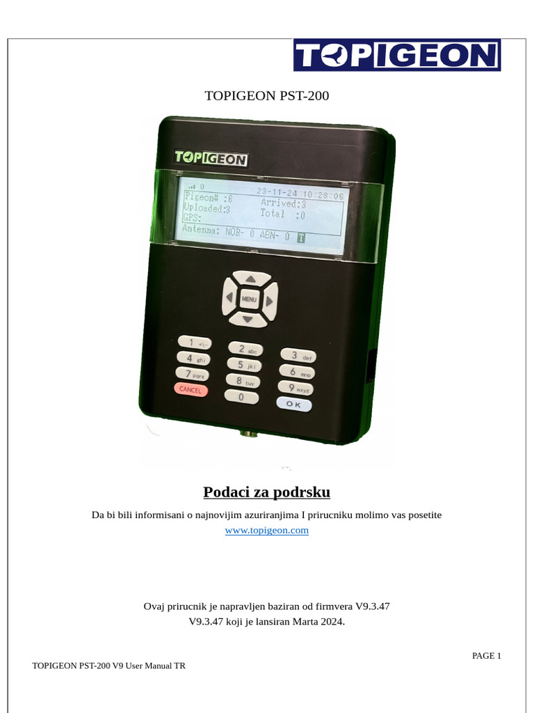 TOPIGEON PST V9 User Manual SRB - EN0419 | PDF